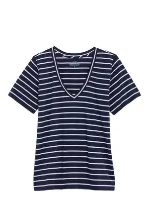 Vineyard Vines Vineyard Vines Clean Jersey V-Neck T-Shirt Stripe - Navy/white