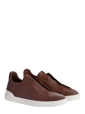 Zegna Triple Stitch™ Secondskin Low-Top Sneakers Med Brown Solid