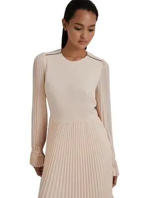 REISS Priya Pleated Belted Midi Dress - Nude/black