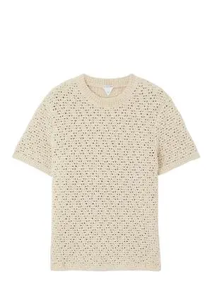 Bottega Veneta Crochet-knit Cotton T-shirt - Neutrals