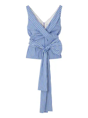 Dries Van Noten Bow-embellished Striped Cotton-poplin Top - Blue
