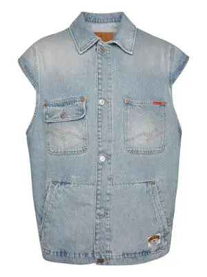 Martine Rose Bleached Wash Denim Gilet - Blue