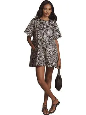 Maeve Maeve Emmy Short-Sleeve Swing Mini Dress Black Pattern
