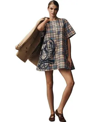 Maeve Maeve Emmy Short-Sleeve Swing Mini Dress Plaid