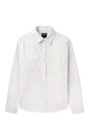 Zegna Leather-trimmed Denim Overshirt - Neutrals