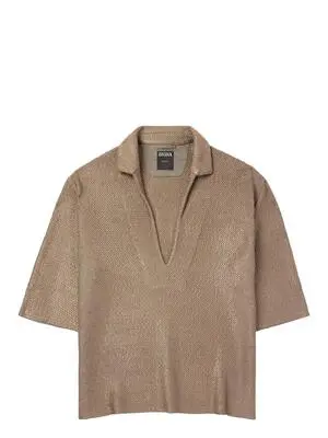 Zegna Serengheti Silk And Oasi Linen-blend Polo Shirt - Brown