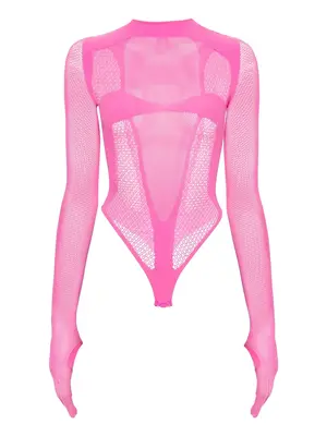 Gcds Panelled Mesh Bodysuit - Pink