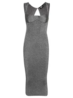 Gcds Lurex-detail Ribbed Maxi Dress - Grey