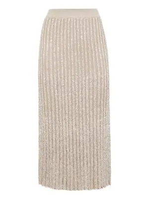 Brunello Cucinelli Metallic-thread Knitted Midi Skirt - Neutrals