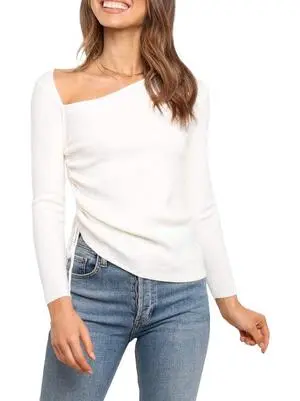 PETAL & PUP Amber Asymmetric Side Ruched Rib Top - Ivory