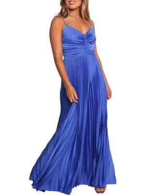 PETAL & PUP Naira Pleated Maxi Dress - Blue