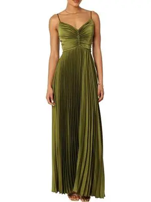 PETAL & PUP Naira Pleated Maxi Dress - Palm Green