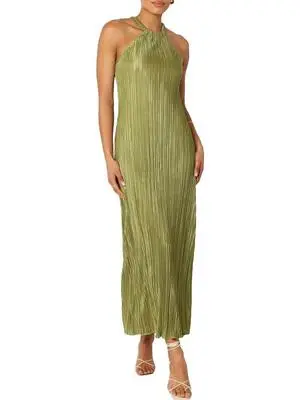 PETAL & PUP Petal & Pup Melody Plissé Maxi Dress Olive