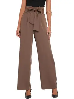 PETAL & PUP Kieran Tie Waist Wide Leg Pants - Ash Brown