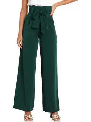 PETAL & PUP Kieran Tie Waist Wide Leg Pants - Emerald Green