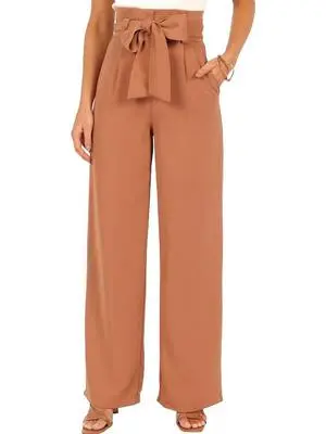PETAL & PUP Kieran Tie Waist Wide Leg Pants - Tan