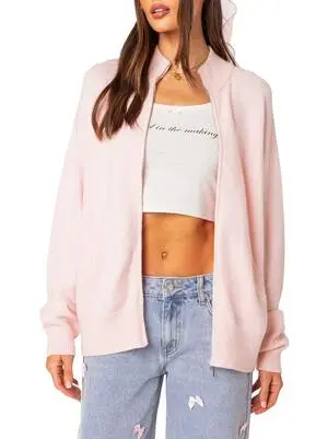 EDIKTED Montie Oversize Double Zip Cardigan - Light-pink