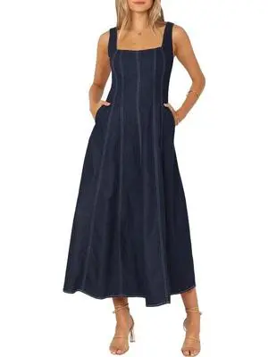 PETAL & PUP Callum Denim Maxi Dress - Dark Denim