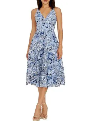 Dress The Population Elisa Embroidered Cocktail Dress - Blue Multi