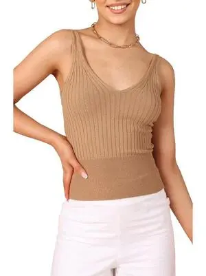PETAL & PUP Gemma Ribbed V-neck Tank - Camel