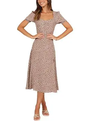 PETAL & PUP Franklin Print Midi Dress - Mocha