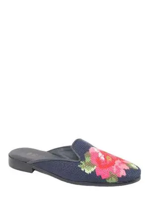 BYPAIGE Floral Needlepoint Mule - Navy