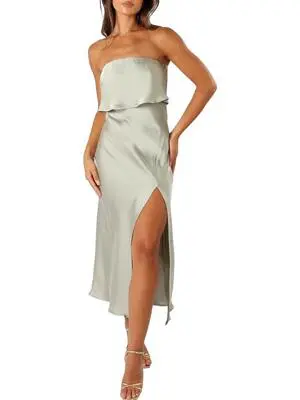 PETAL & PUP Petal & Pup Vienna Popover Strapless Satin Midi Dress Sage