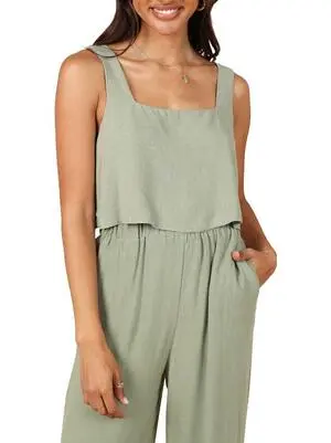 PETAL & PUP Eleanor Linen Crop Tank - Green