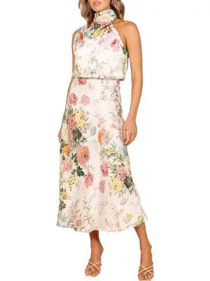 PETAL & PUP Anabelle Floral Halter Neck Midi Dress - White Floral