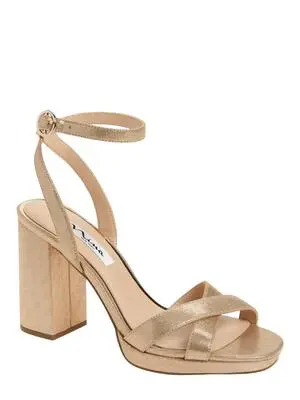Nina Sheilia Ankle Strap Sandal - Taupe Reflective Suedette