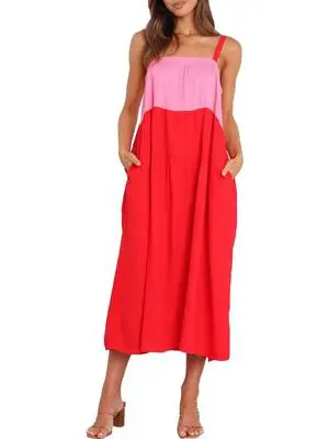 PETAL & PUP Aliana Colorblock Midi Sundress - Pink Splice