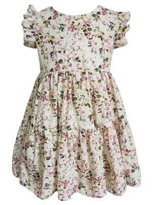 POPATU Floral Ruffle Shoulder Tiered Dress - Ivory Multi