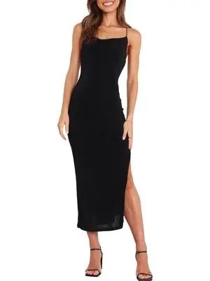 PETAL & PUP Dixie Cowl Neck Midi Dress - Black