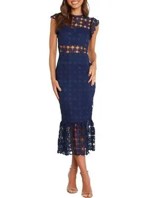 PETAL & PUP Lauren Lace Overlay Dress - Navy