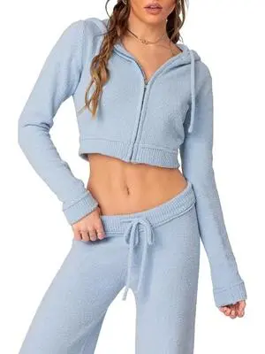 EDIKTED Plush Crop Hoodie - Blue