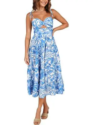 PETAL & PUP Rose Floral Tiered Midi Dress - Blue/white