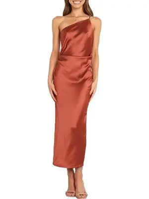 PETAL & PUP Luella One-shoulder Slipdress - Rust