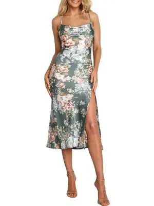PETAL & PUP Marea Floral Satin Midi Dress - Green