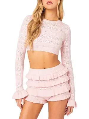 EDIKTED Delana Pointelle Crop Top - Light-pink