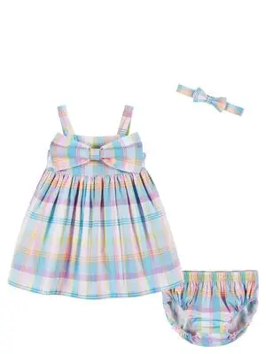 Andy & Evan Plaid Cotton Sundress With Accessories - Blue Plaid
