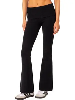 EDIKTED Desiree Foldover Flare Pants - Black