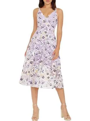 Dress The Population Blair Embroidered Cocktail Dress - Lavender Multi