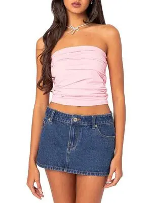 EDIKTED Isabella Ruched Strapless Tube Top - Pink