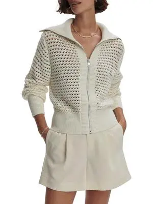 Varley Eloise Open Stitch Cotton Zip-up Cardigan - Egret