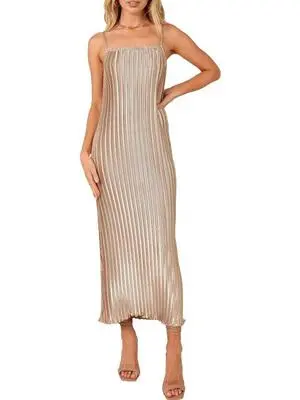 PETAL & PUP Liza Pleated Maxi Dress - Gold