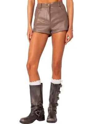 EDIKTED Martine High-waist Faux Leather Shorts - Brown