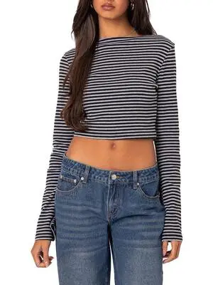 EDIKTED Charlee Stripe Crop Top - Gray