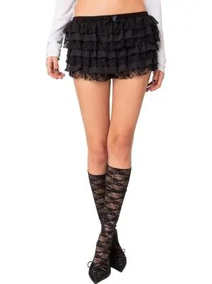EDIKTED Layered Ruffle Lace Shorts - Black