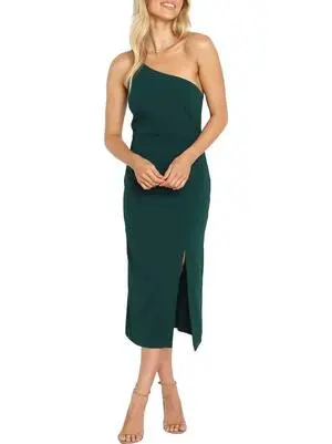 PETAL & PUP Xiomar One-shoulder Midi Dress - Emerald