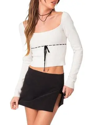 EDIKTED Natasha Knit Crop Top - White